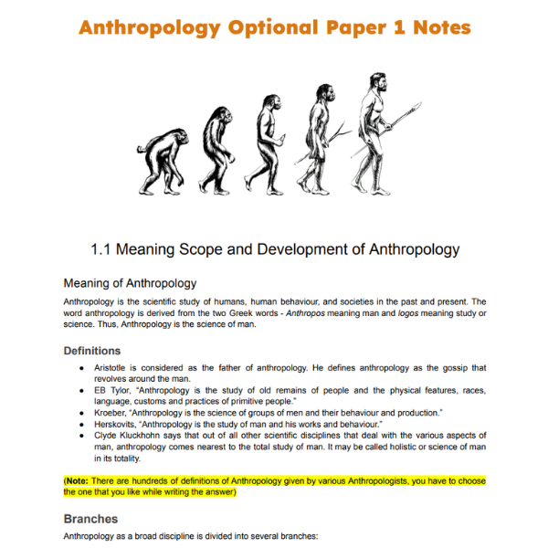 Anthropology Optional Paper 1 Notes for UPSC IAS Mains | Anthroholic